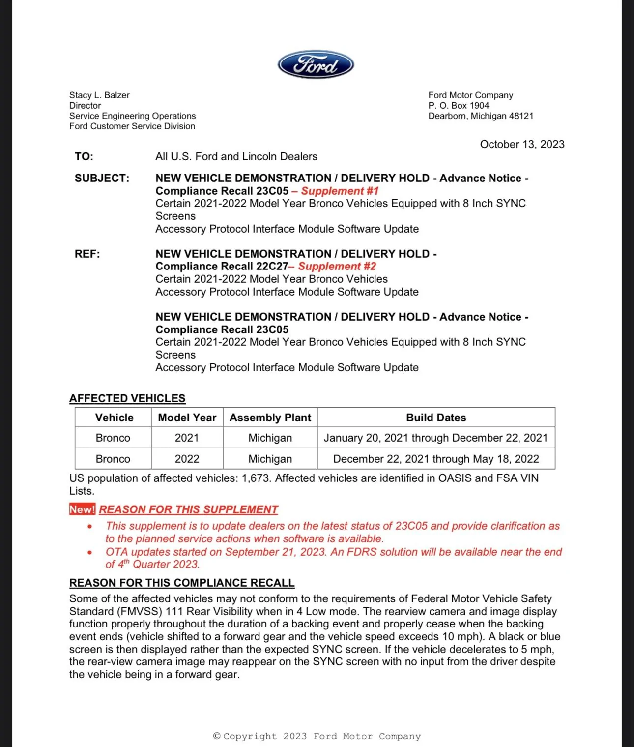 Rear view camera recall issued for 2021 Bronco | Page 5 | Bronco6G ...