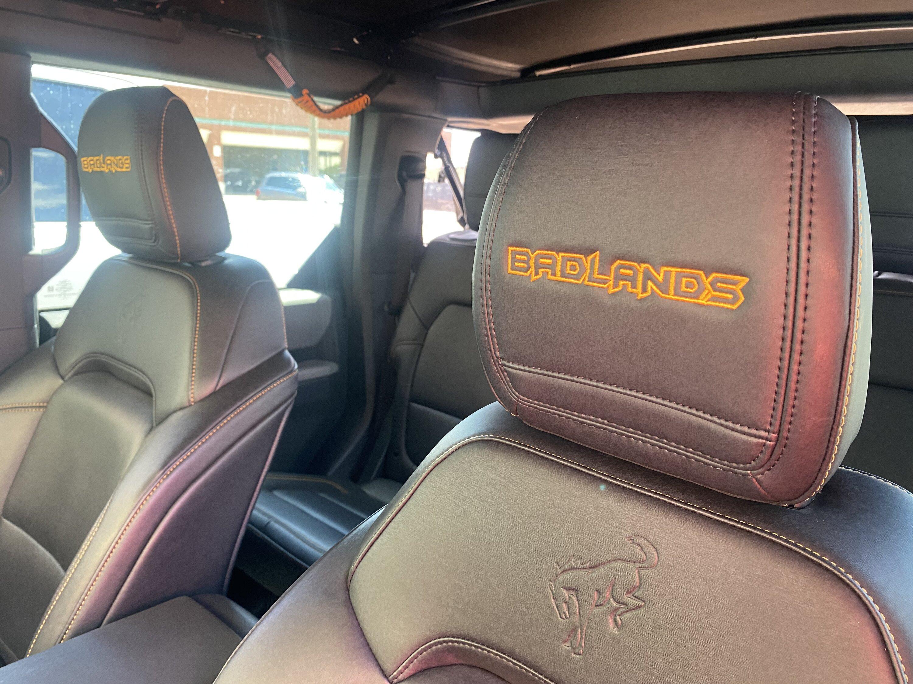 Custom embroidered Badlands headrests | Bronco6G - 2021+ Ford Bronco ...