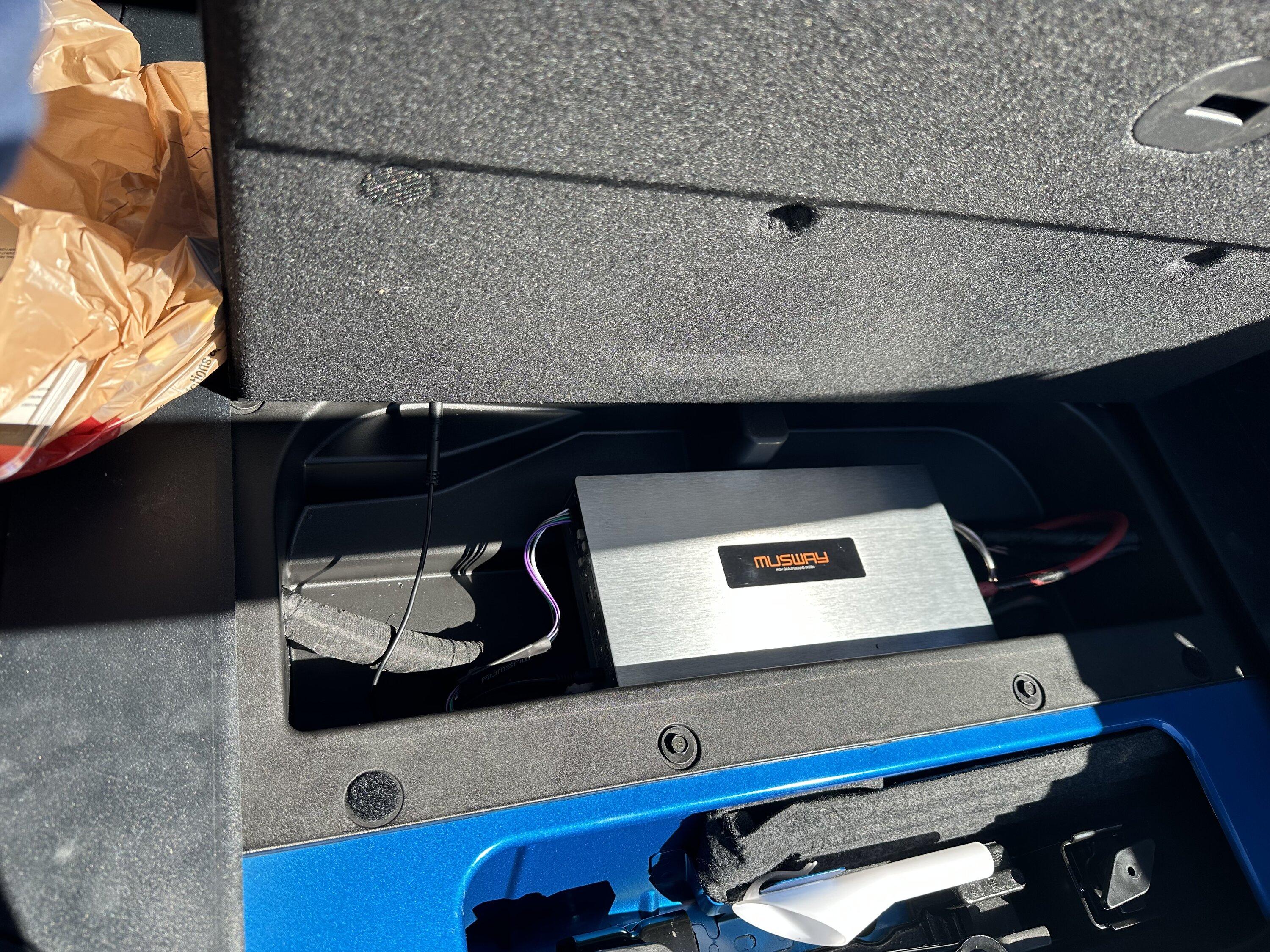 JL audio bronco stealth box install with muse way six channel amplifier ...