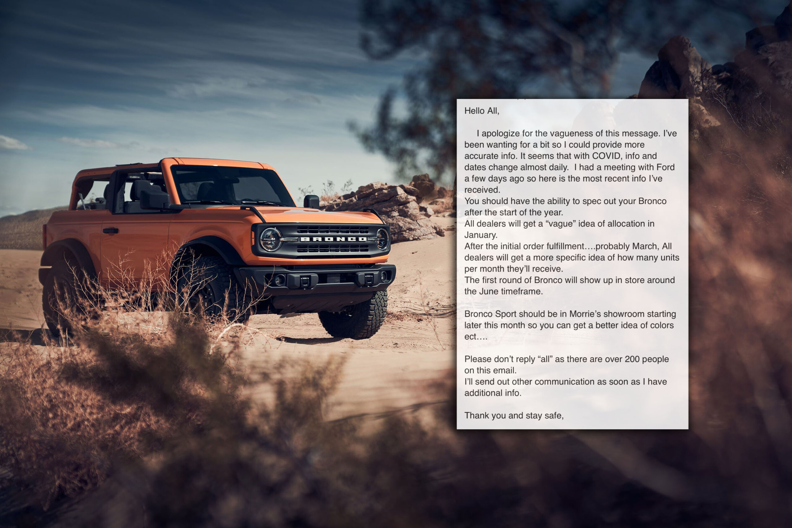 Bronco order date / bank now opening January? Per dealer | Bronco6G ...