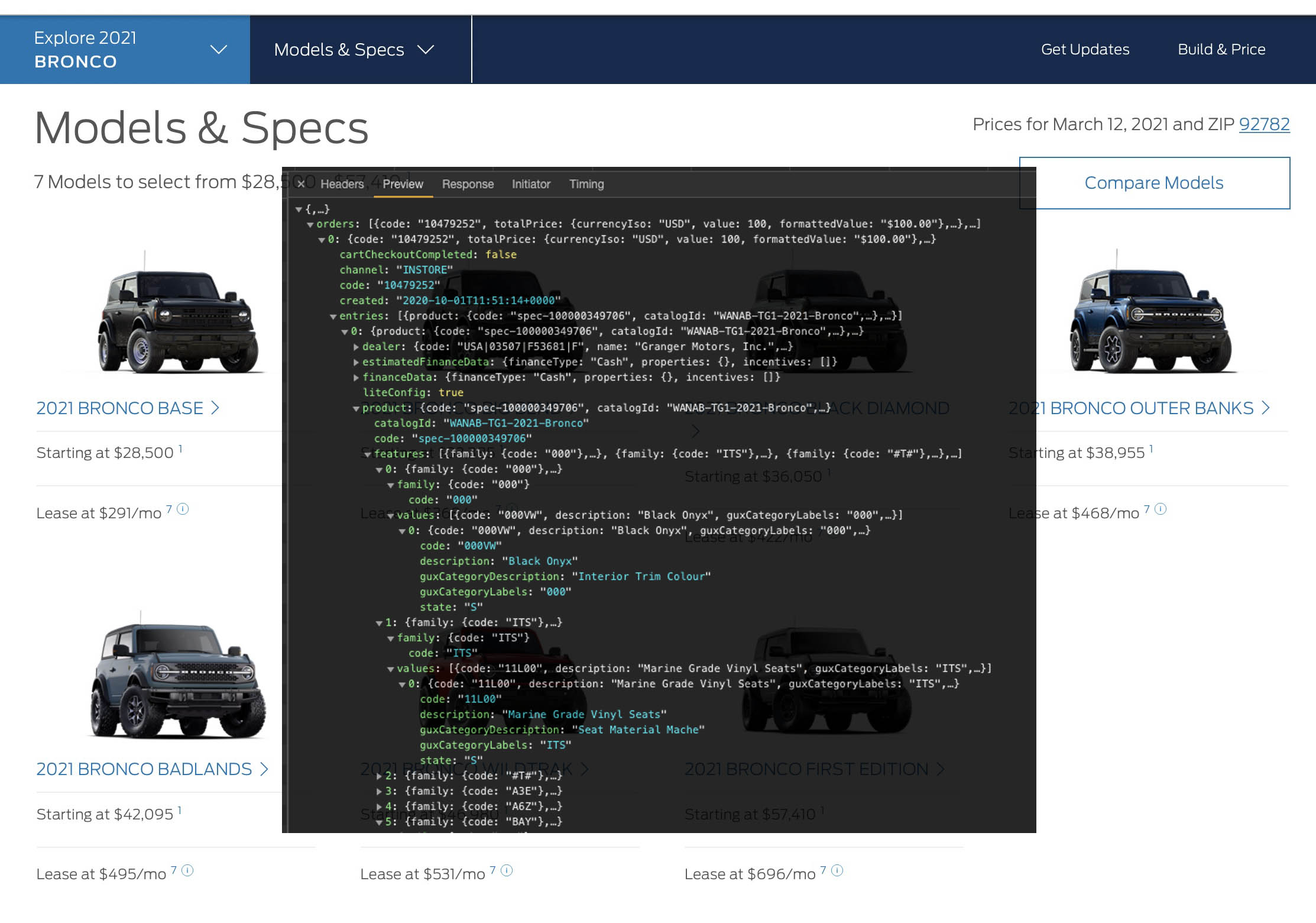 Look up your order details through the Ford.com website code ...