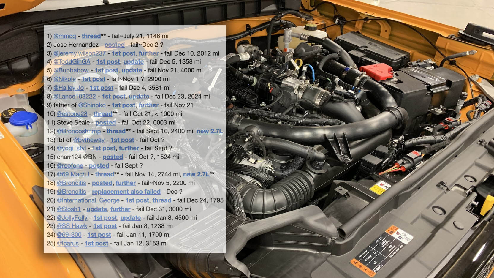 2.7L blown engine failure list . . 68 so far [Updated: December 13 ...