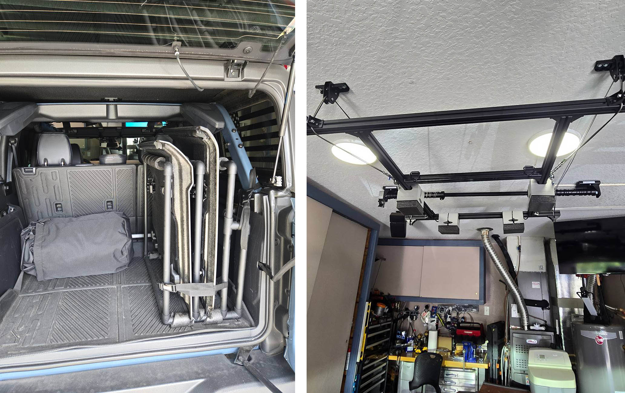 DIY built a couple if things. Hardtop hoist and door panel storage ...